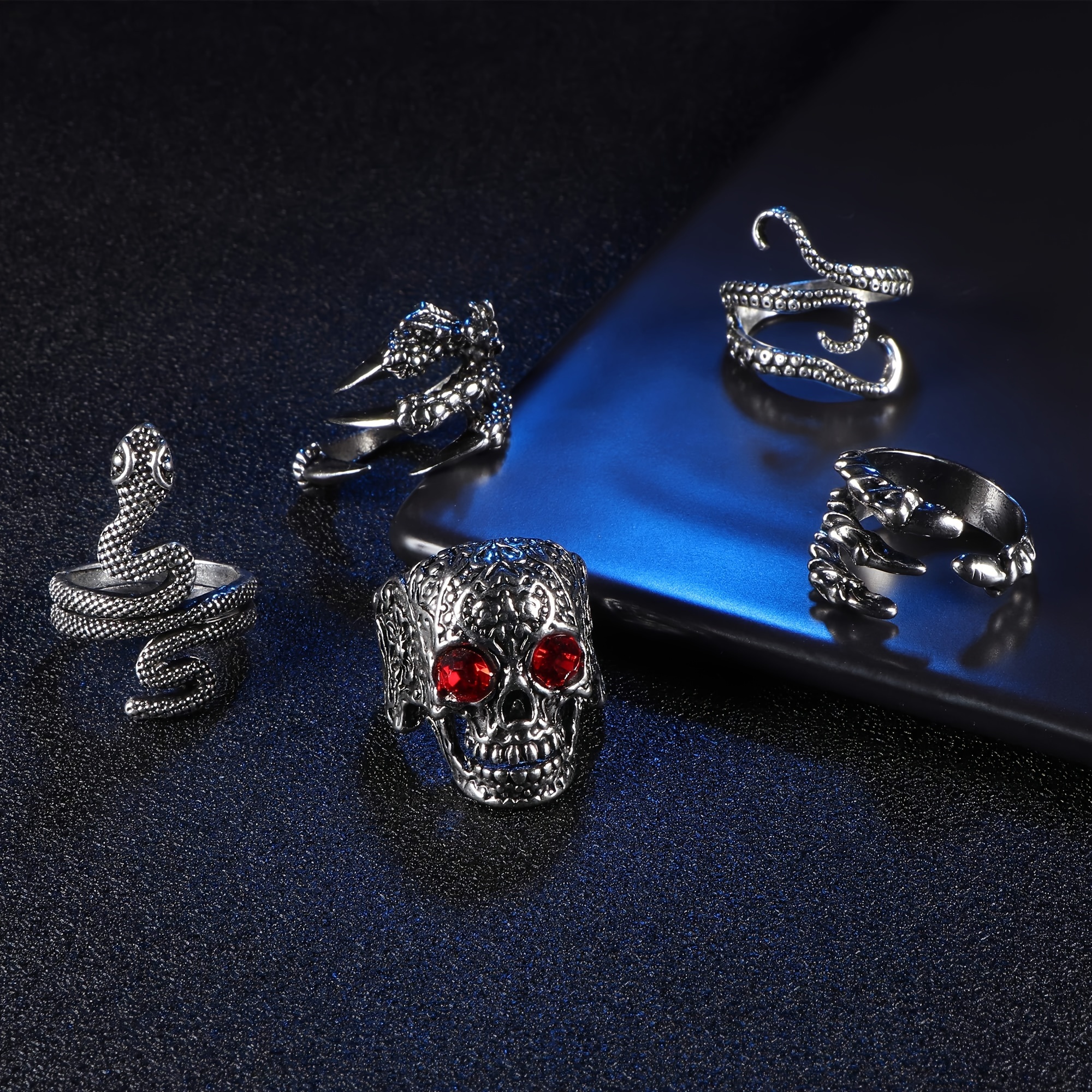 punk rings men/women snake dragon open rings set knuckle - Temu