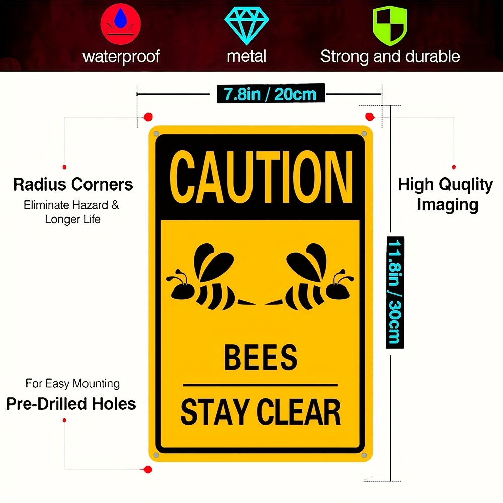 Caution Bees Sign Reflective Metal Uv - Temu United