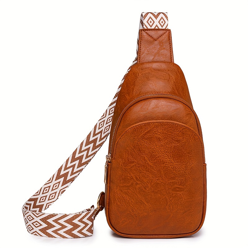 Retro Solid Color Chest Bag Pu Leather Sling Backpack - Temu United ...