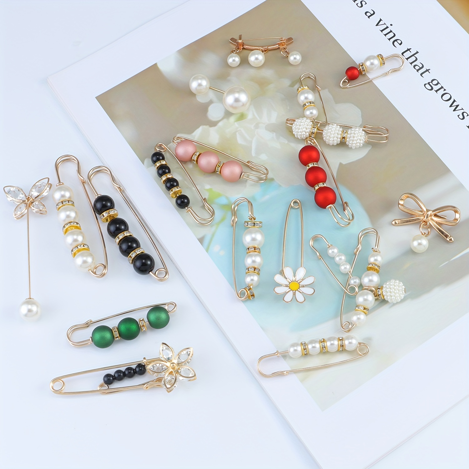 Elegant Minimalist Mixed Brooch Pin Set Pearl Embellished - Temu