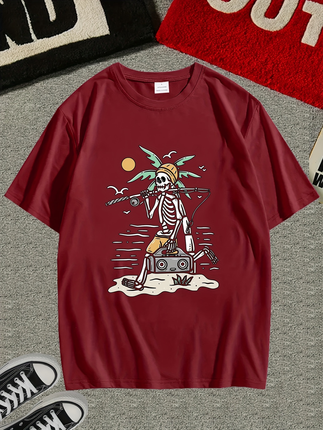 cartoon skeleton graphic print mens creative top casual - Temu Canada