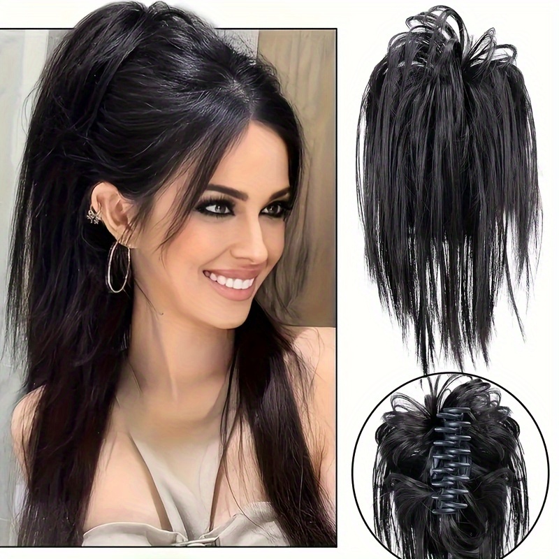 Styles Black Wig Bun High Messy Bun With Bangs Style 360 Lace Front Wig ...