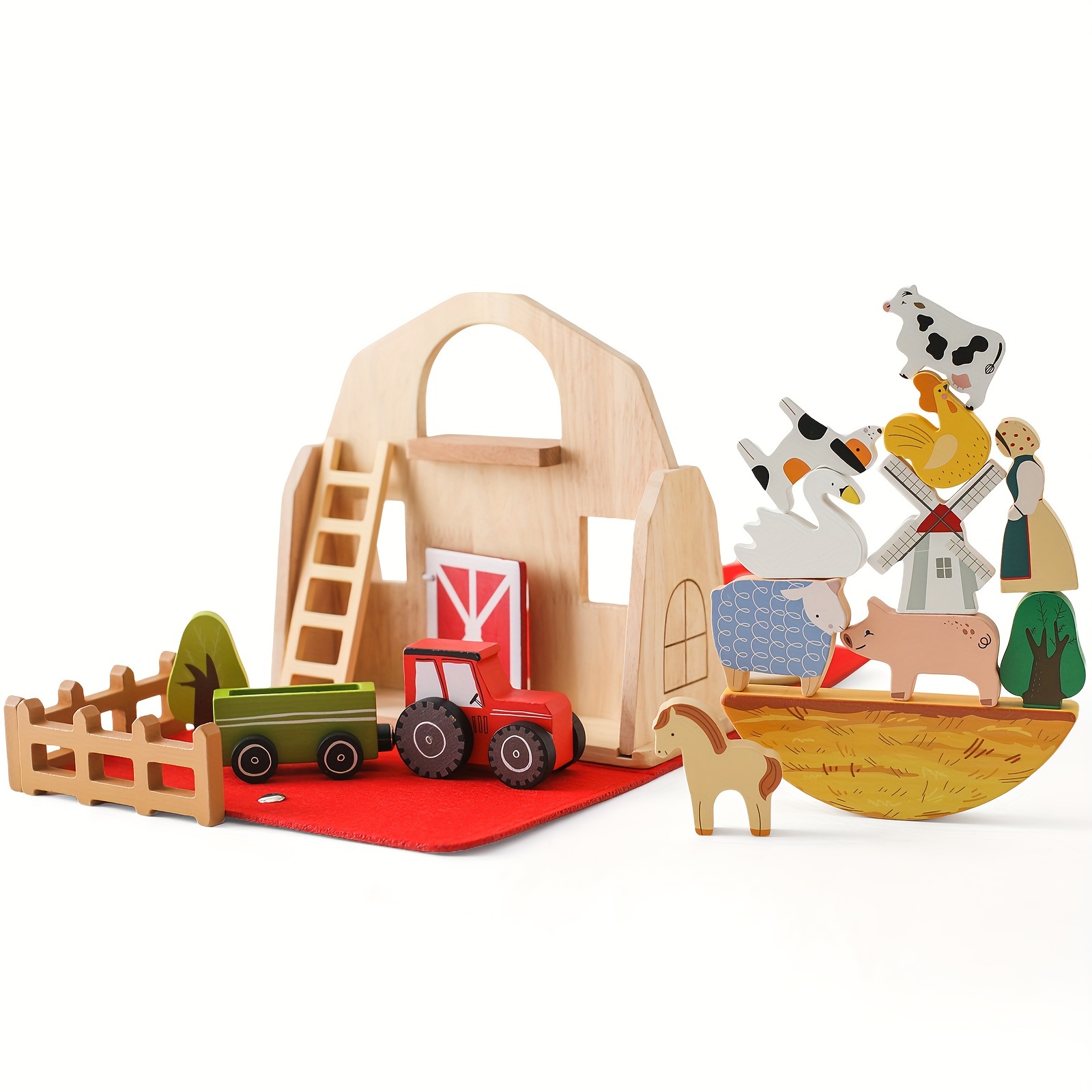 Farm Animals Barn Toys Wooden Montessori Stacking Toddlers - Temu
