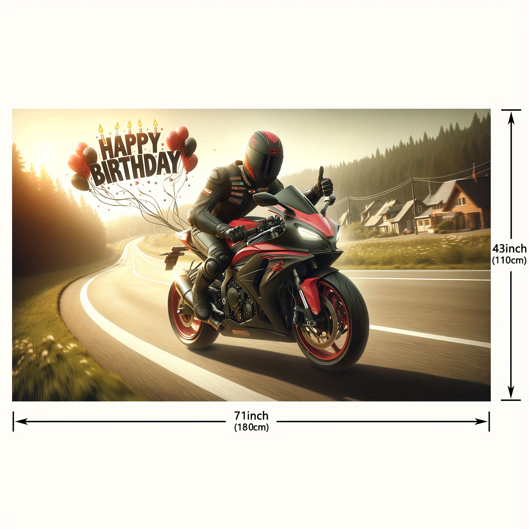 motorcycle themed birthday party banner 71x43 polyester racing ...