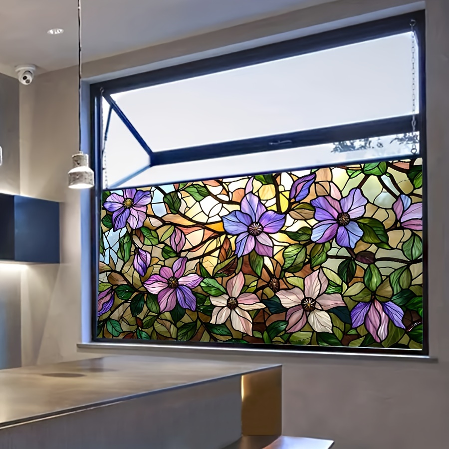 1pc Electrostatic Pvc Privacy Protective Cling Film, Colorful Floral ...