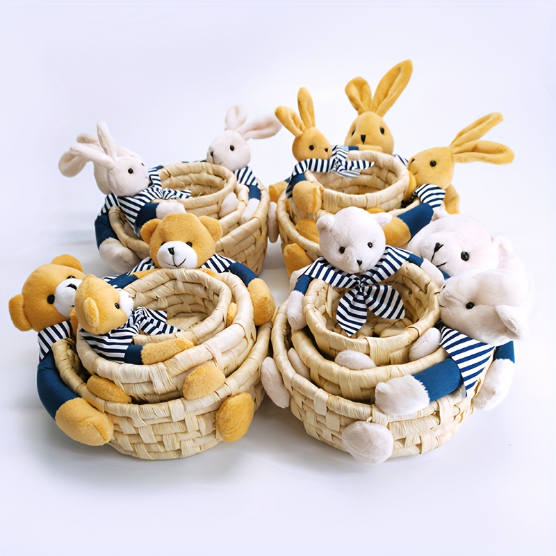 3pcs Set Cute Little Bear Rabbit Grass Woven Storage Basket Corn Skin ...