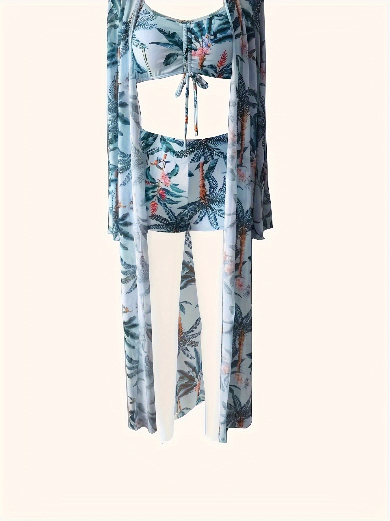 Tropical Tree Print Drawstring Bikini Cover Swimsuits - Temu