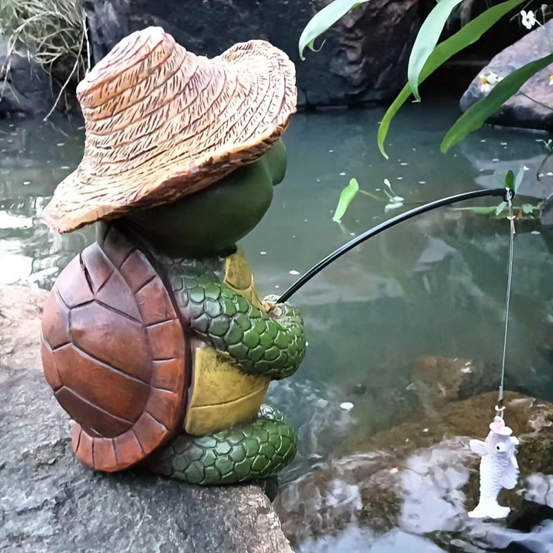 Funny Fishing Turtle Garden Statue Resin Tortoise Yard Art - Temu