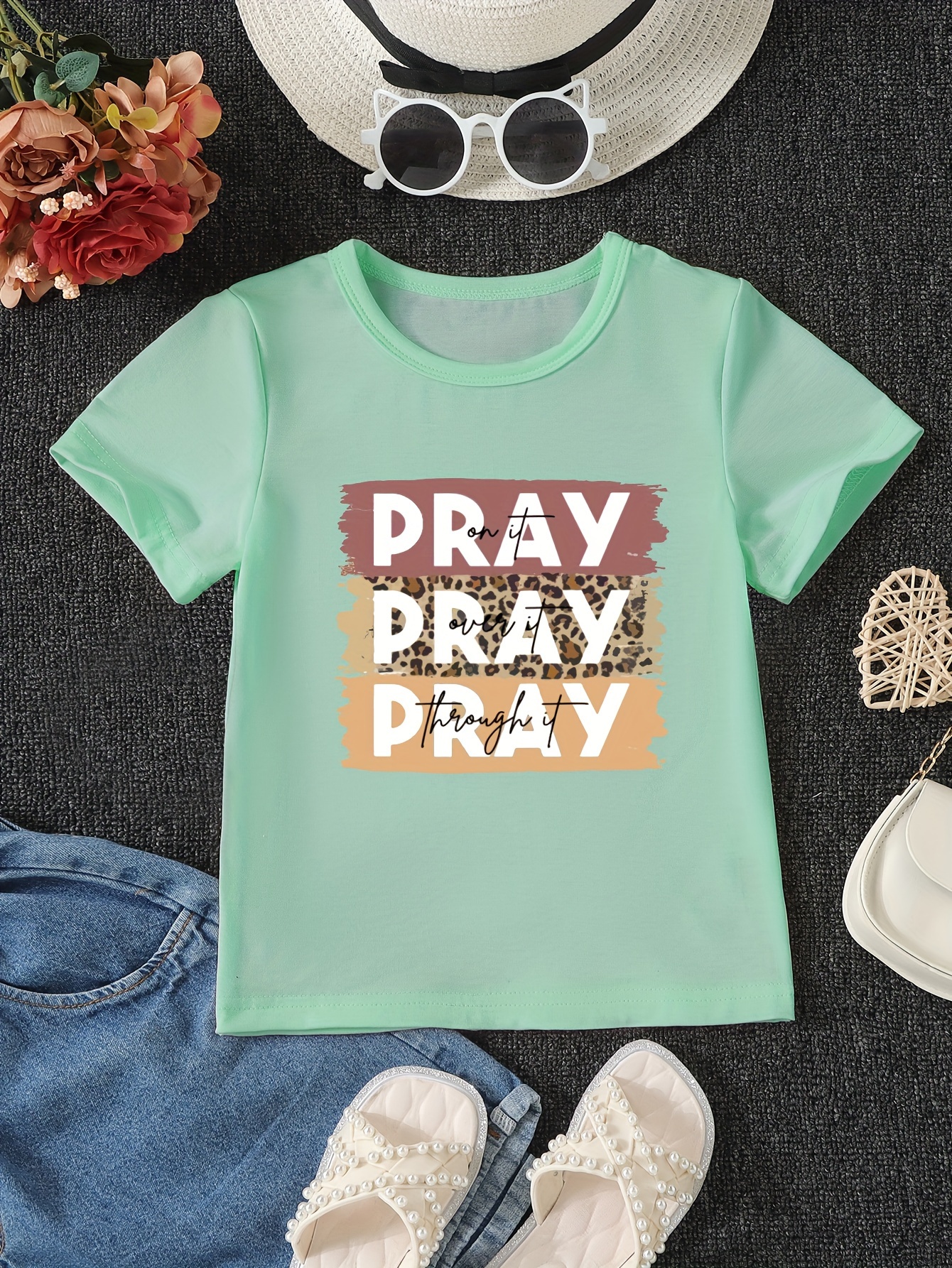 Pray.. Print Girls' Casual Crew Neck Short Sleeve T shirts - Temu Ireland