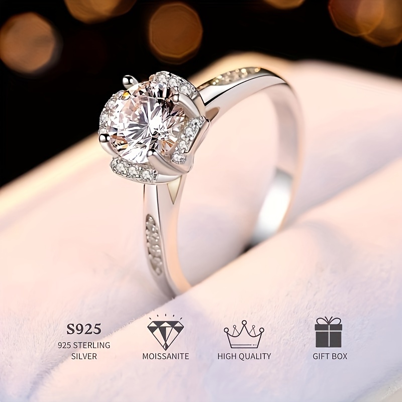 Round Cut Moissanite Engagement Ring 925 Silver Ring - Temu United Kingdom