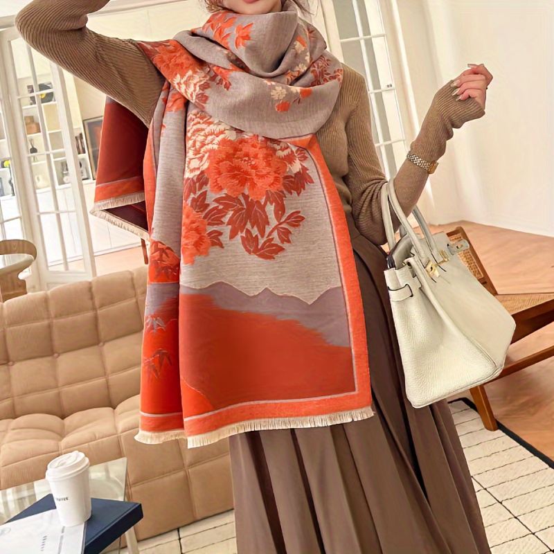 Double Sided Flower Jacquard Scarf Soft Warm Short Beard - Temu United ...