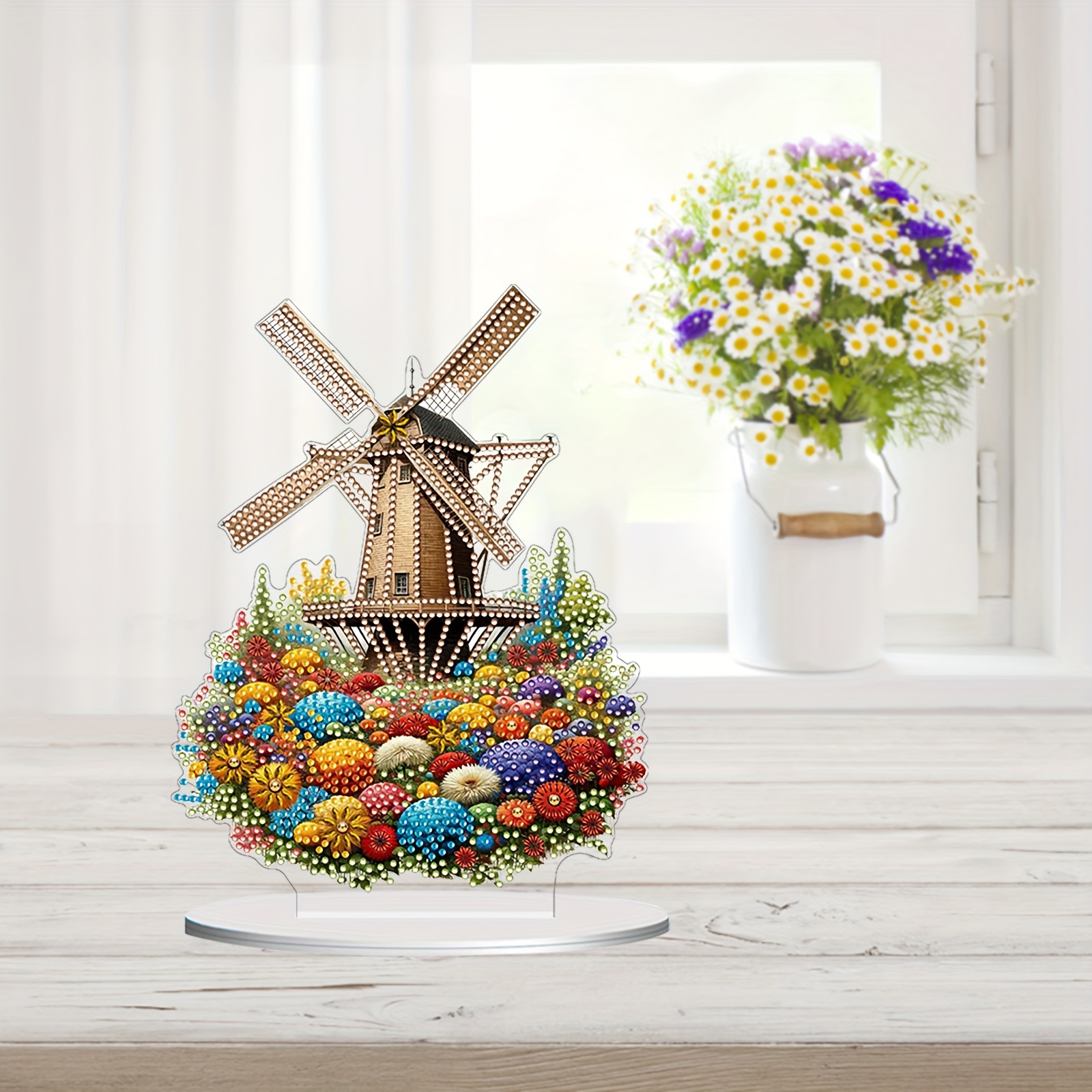 Diy Diamond Painting Kit Windmill Colorful Flowers Landscape - Temu