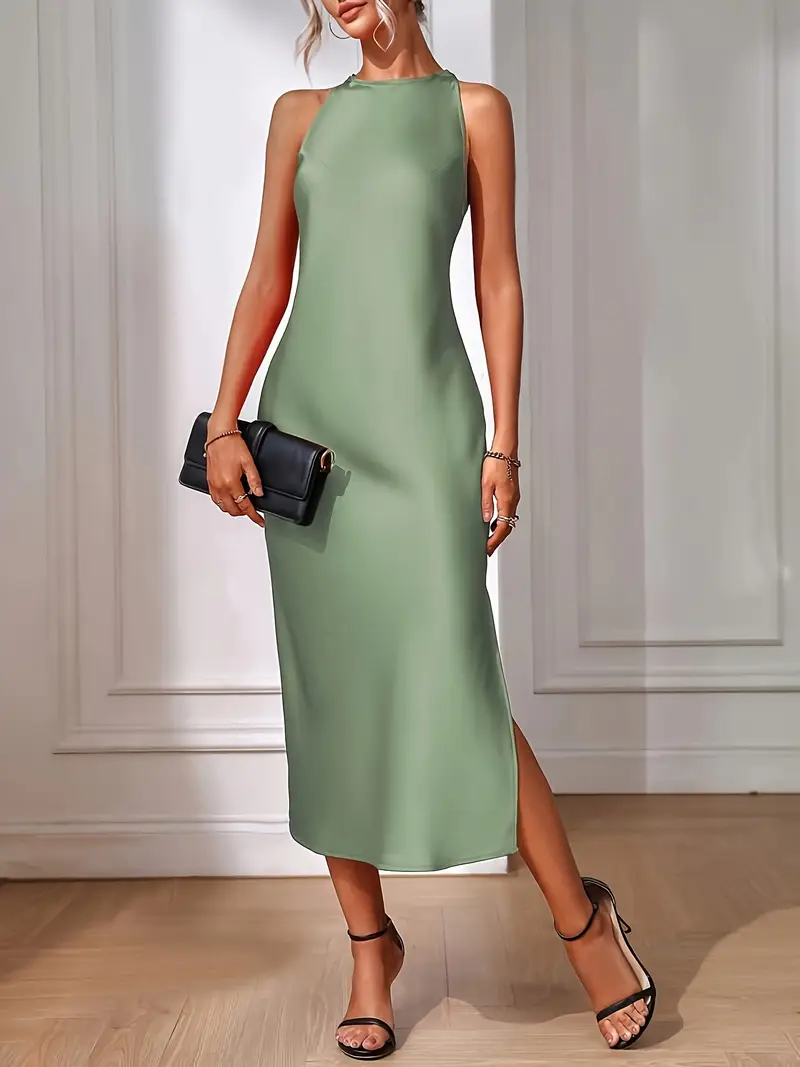 Vestido Elegante Sin Mangas Abertura En Espalda Cuello Temu Uruguay