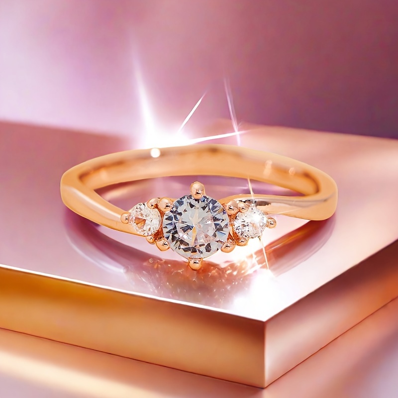 Elegant White Round Zircon Band Ring Elegant Copper Finger - Temu ...