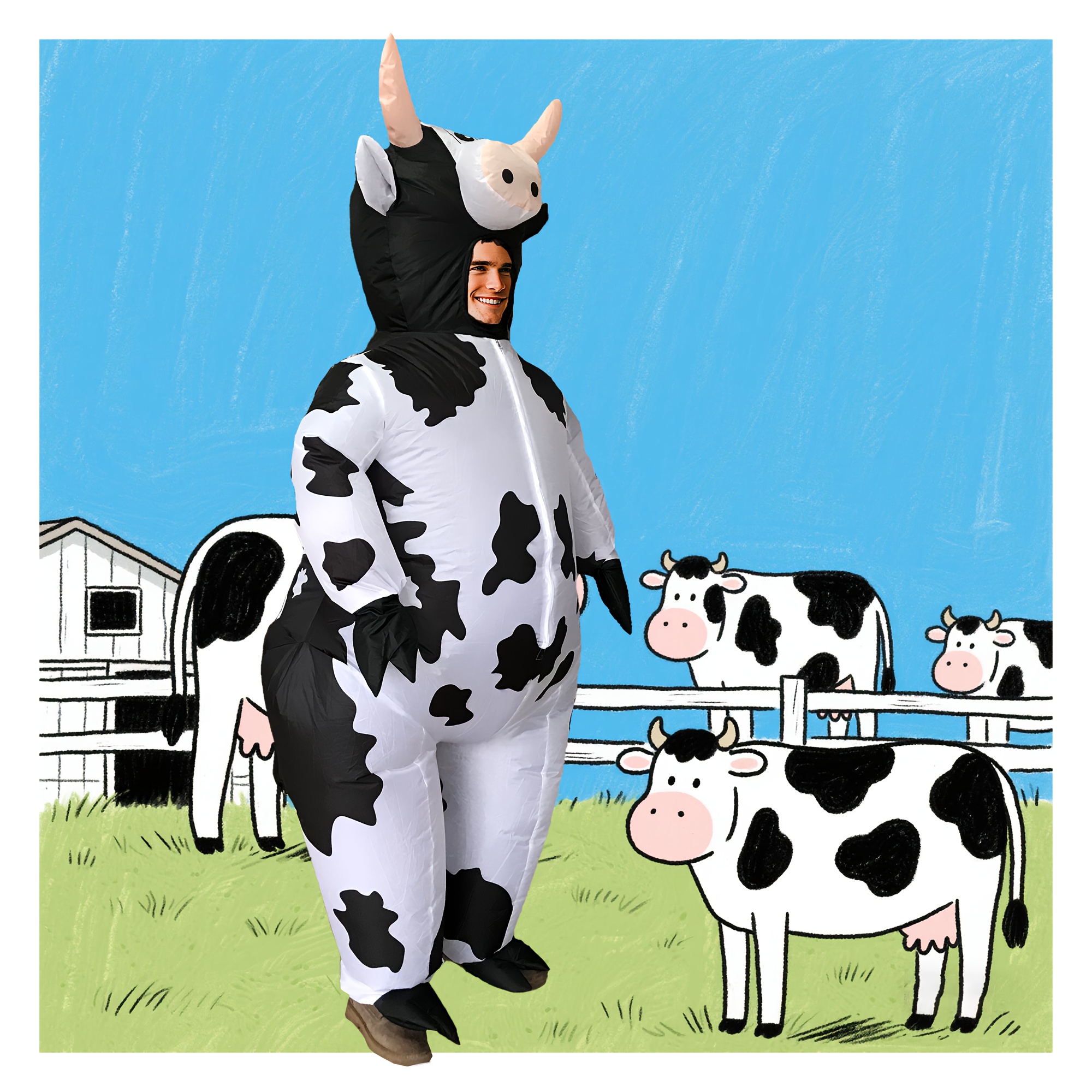 cow inflatable costume sold on Temu United States