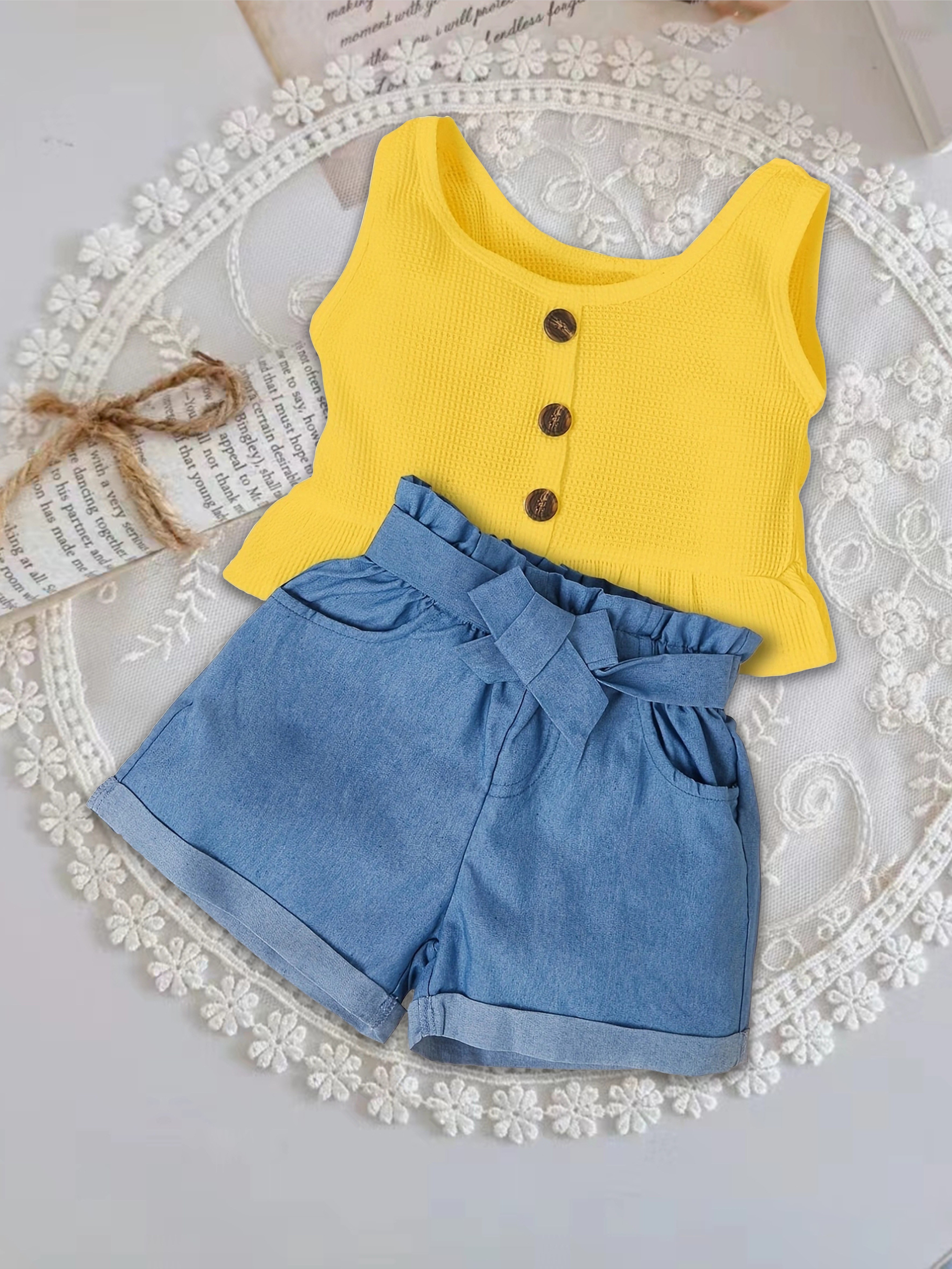 Niñas Casual Trendy Cute Button Decor Sin Mangas Peplum Top - Temu Mexico
