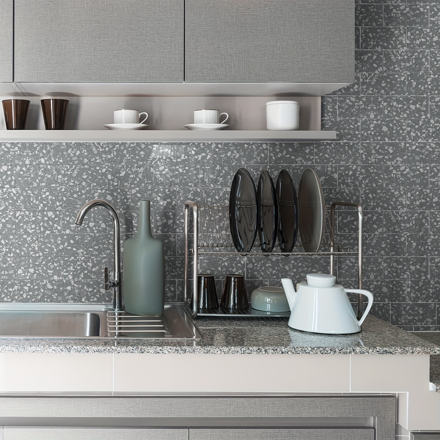 Classic Gray Terrazzo Vinyl Wall Tiles Peel Stick Self - Temu United ...