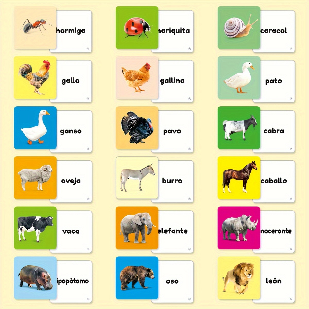 spanish children's animal words learning cards 54 different - Temu