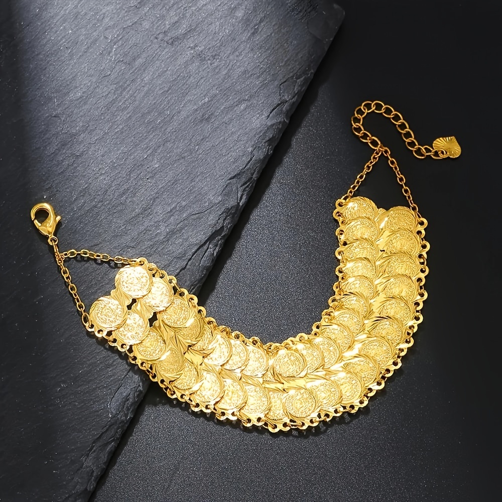 Exquisite Multi Golden Coin Design Bracelet Copper 18k Gold - Temu ...