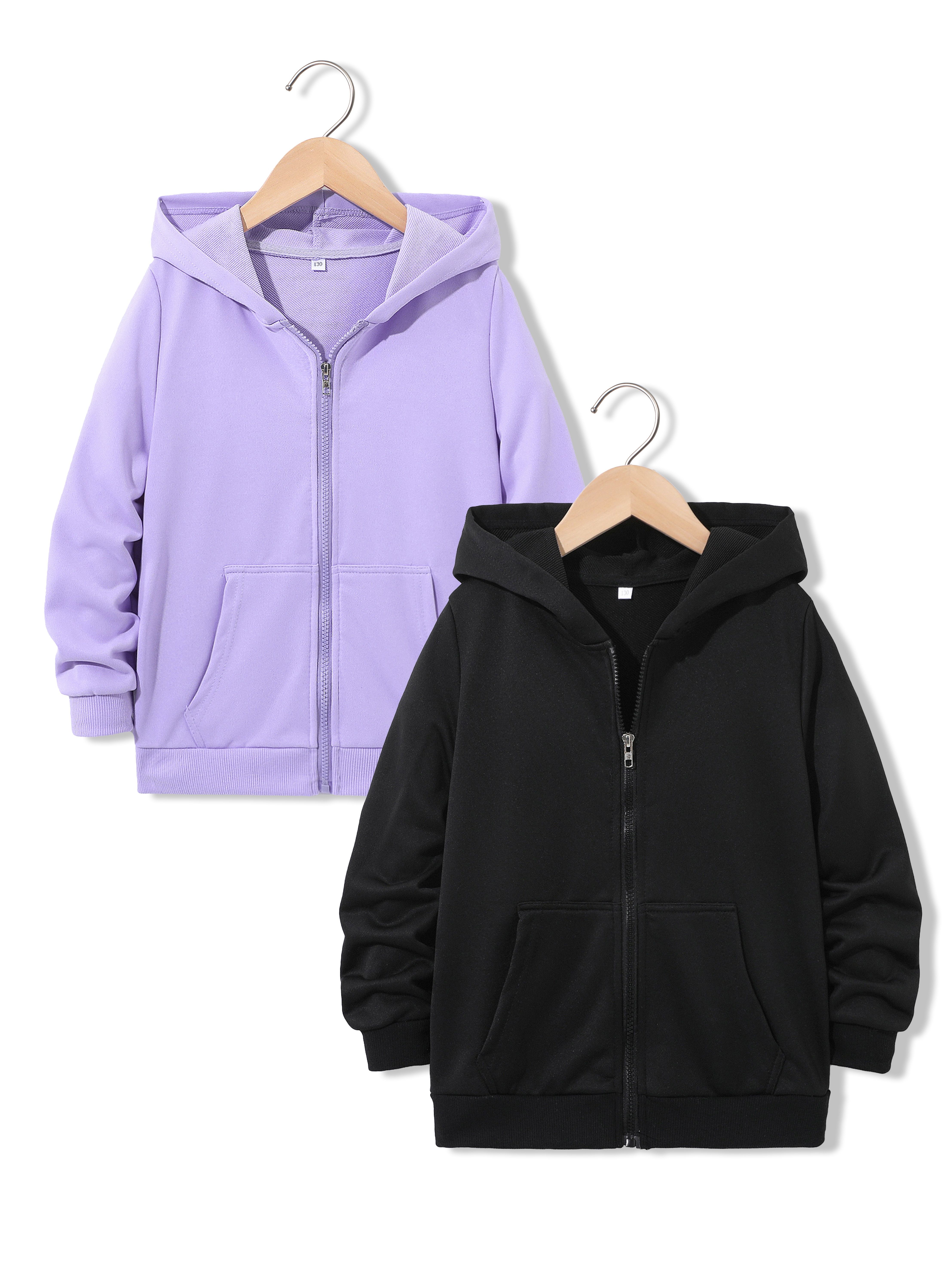 Solid Zip Hoodies Girls Boys Loose Fit Sports Casual Jacket - Temu New Zealand