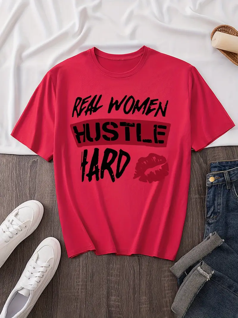 Letter Print T Shirt Plus Size Short Sleeve Crew Neck Casual Temu New