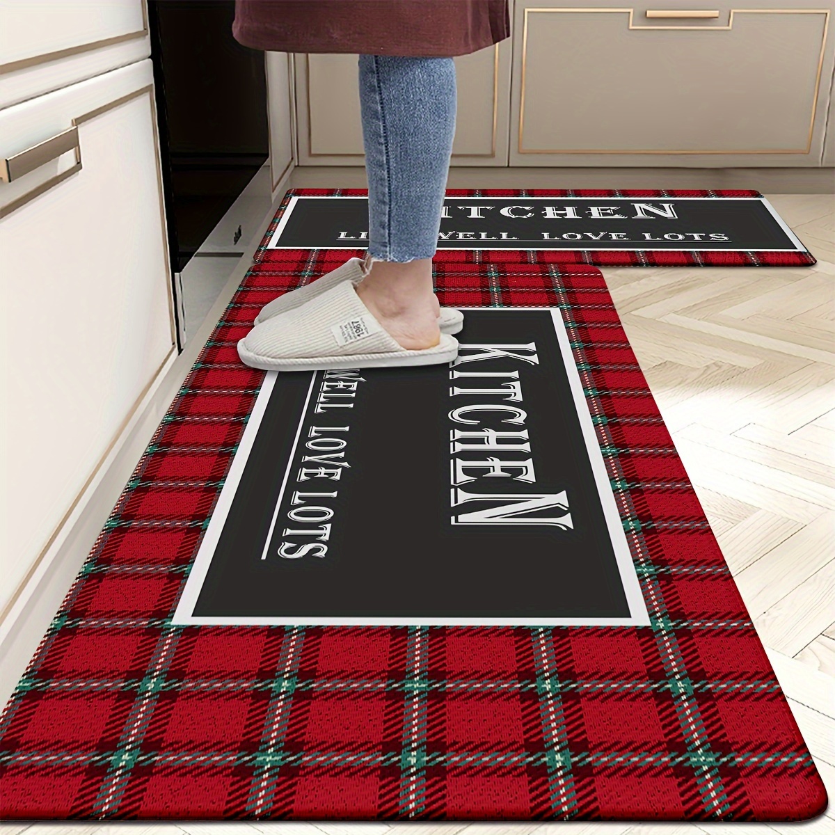 1 Unidad/2 Unidades Tapetes Cocina Estampado Cuadros - Temu Mexico