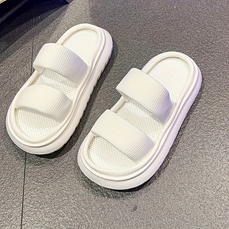 Solid Color Casual Slides Women s Double Bands Lightweight - Temu Canada