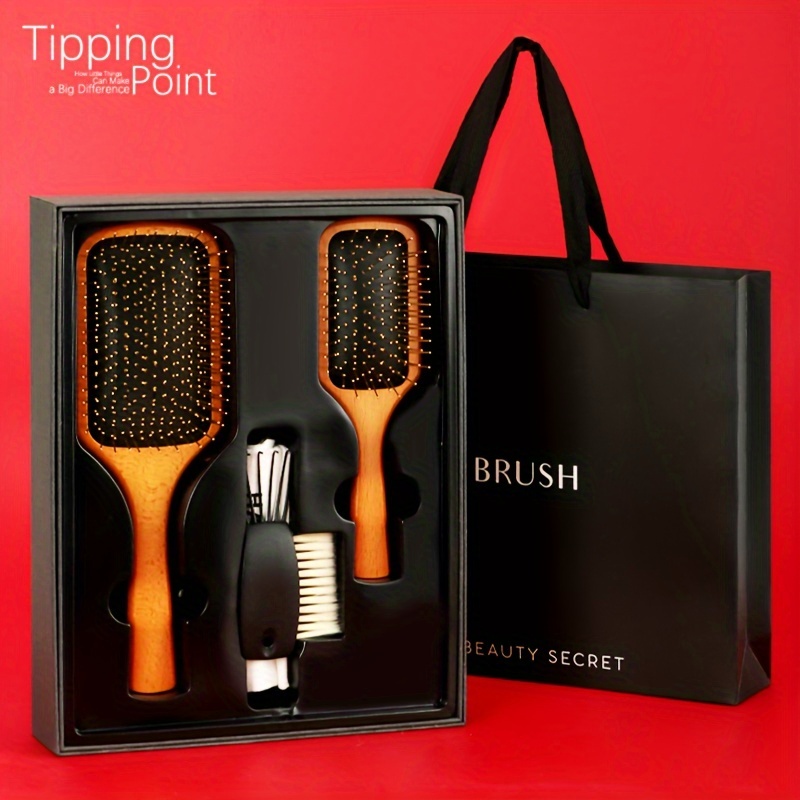 Wooden Hair Brush Gift Box Set Paddle Hairdressing Comb - Temu Australia