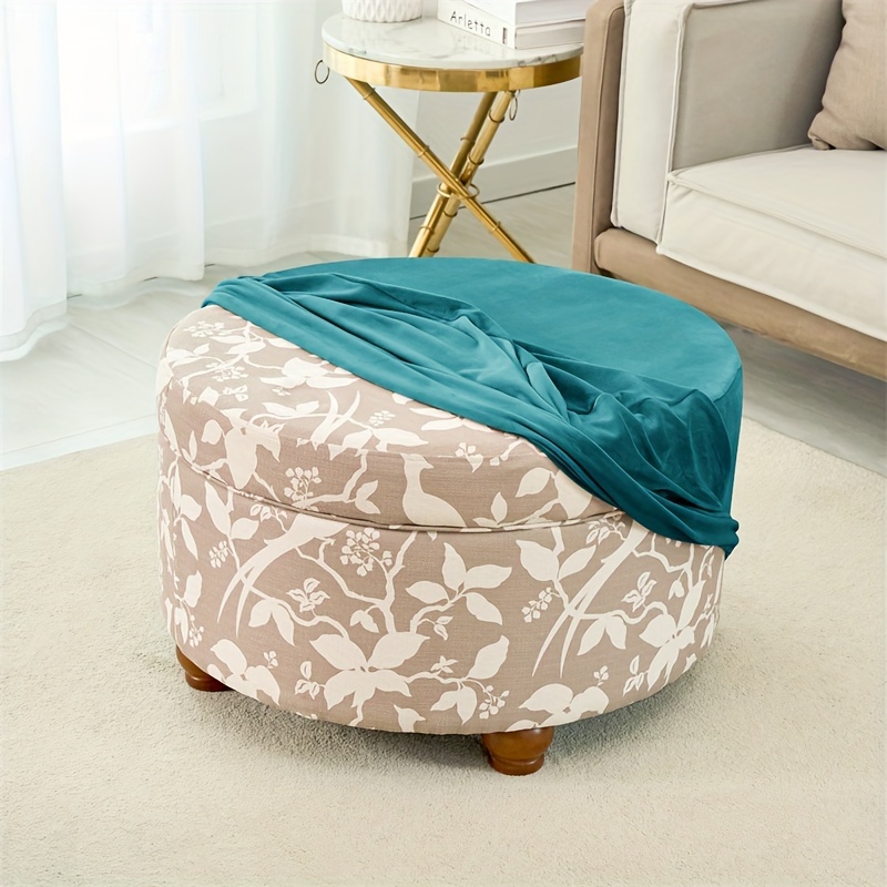 solid color stool slipcover round ottoman cover stool cover Temu