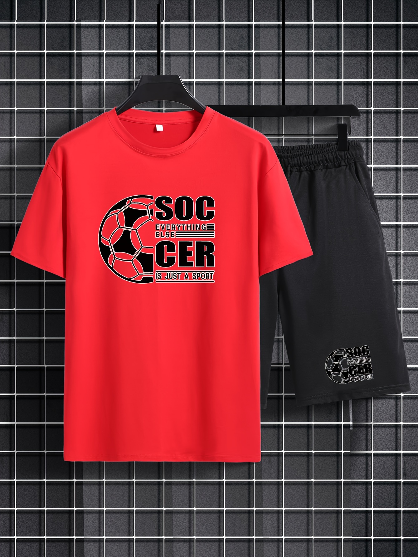 Plus Size Men's Soccer Graphic Print T shirt Shorts Set - Temu Australia