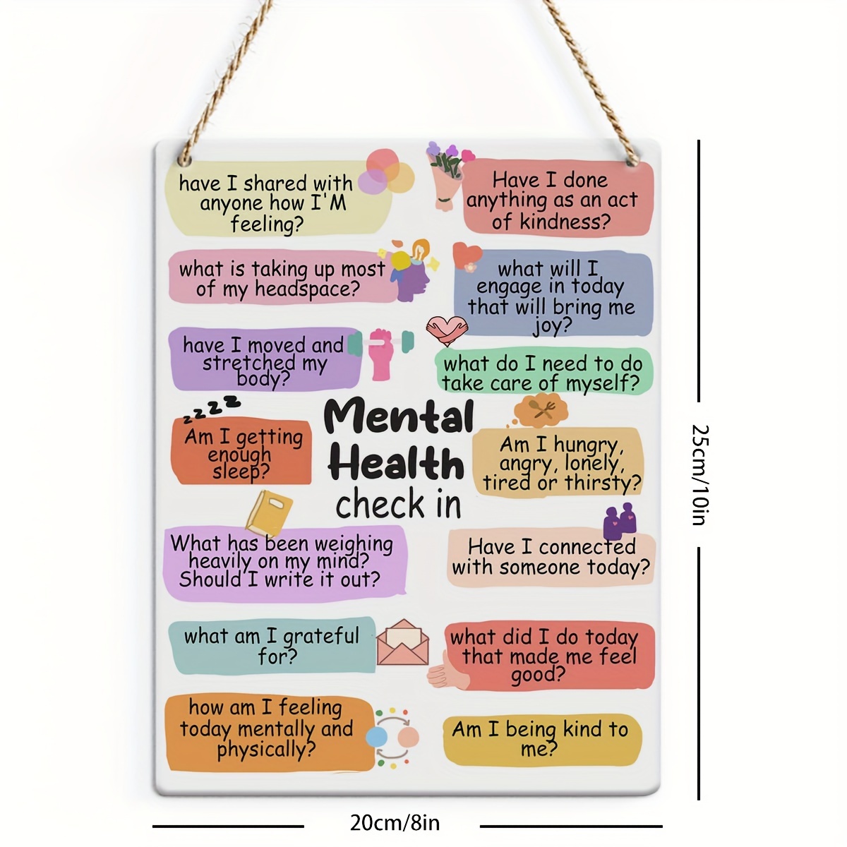 1pc Rustic Wooden Mental Health Check-in Sign, Colorful Mindfulness ...