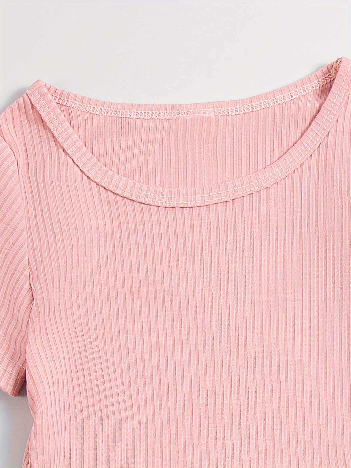 girls solid ribbed short sleeve dress slim dresses summer - Temu ...