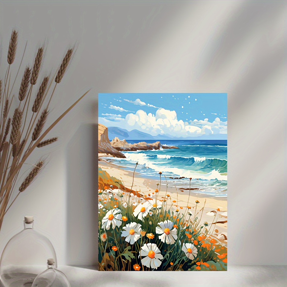 Acrylic Painting Numbers Adults Seaside Flowers Paint - Temu