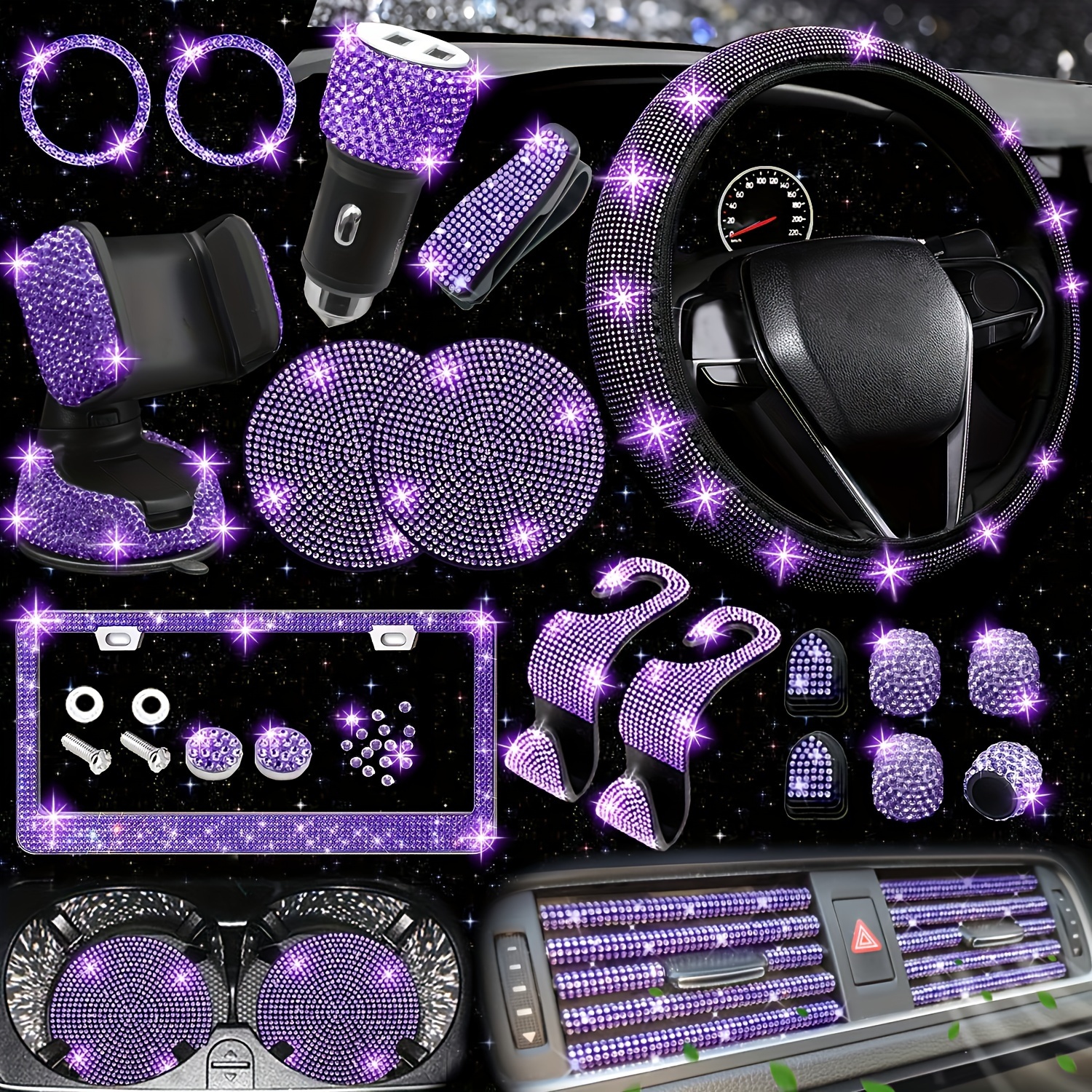 27 bling car accessories set bling steering wheel set universal 15 bling license plate frame car