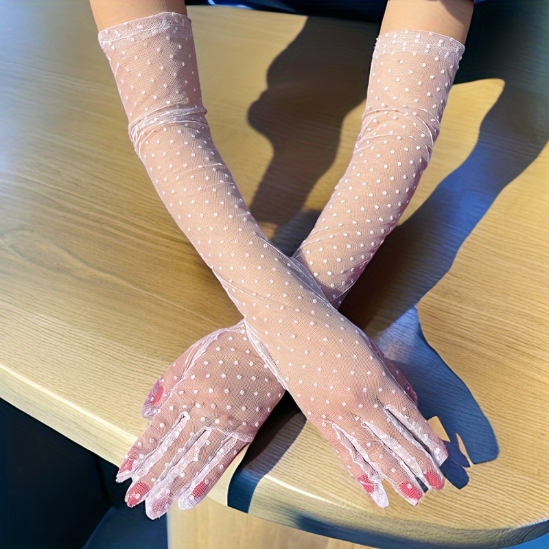 elegant extra long lace tulle gloves chic polka dots Temu United Kingdom