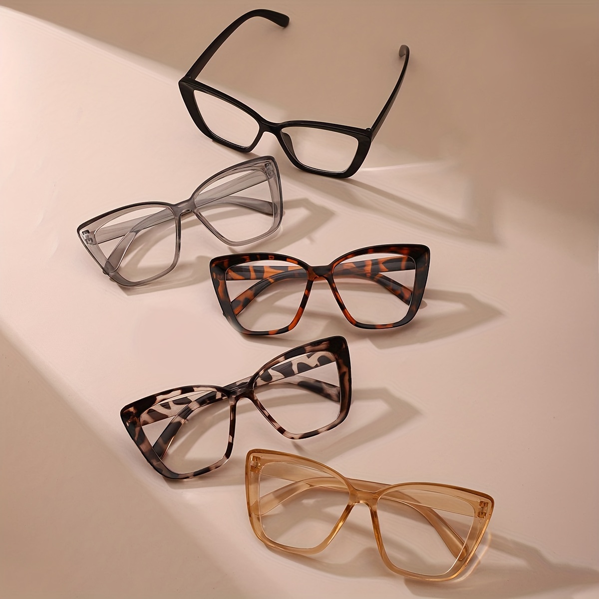 5 Pack Minimalist Cat Eye Non Prescription Glasses with Polycarbonate Clear Lenses and Full Rim PC Frames Cloth