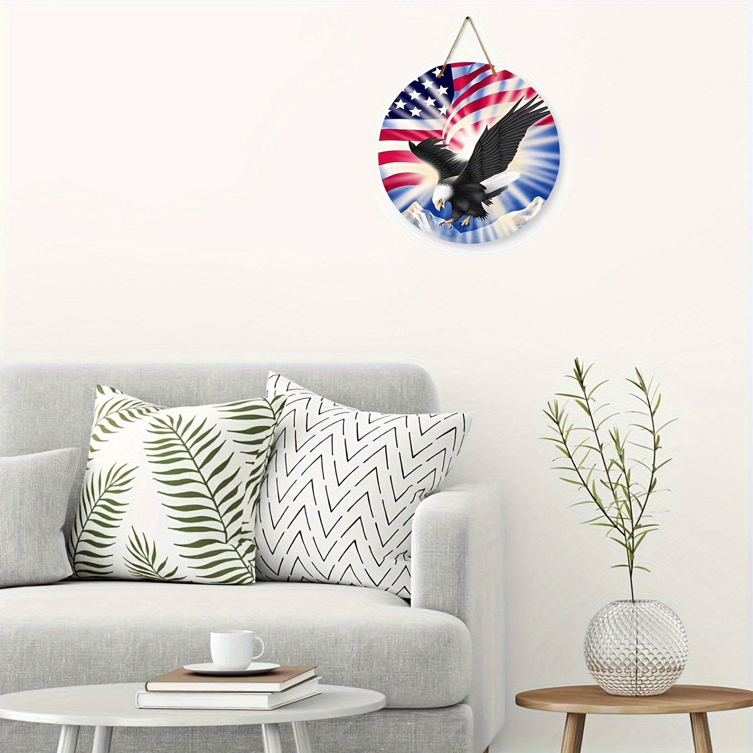 1pc, Round Wooden American Flag Eagle American Patriotic Eagle Suitable ...