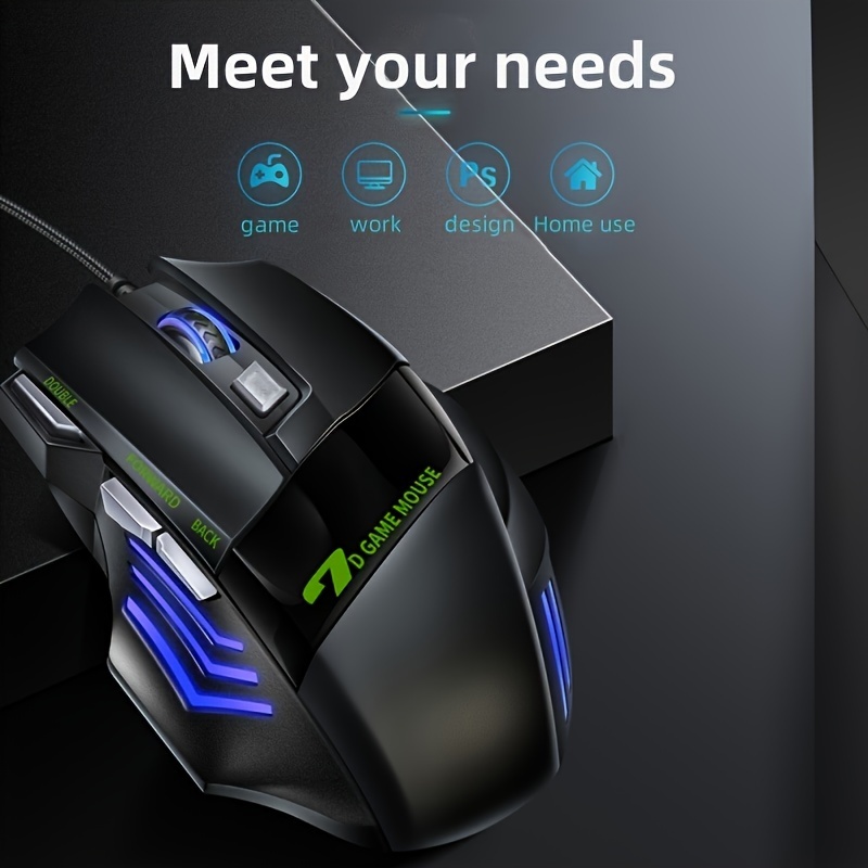 Rgb Gaming Mouse 7 Programmable Buttons Breathing Light - Temu United