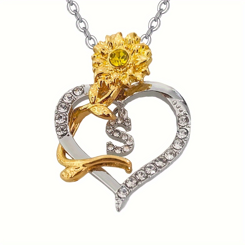 Adjustable Sunflower Love Heart Letter Pendant Necklace - Temu United ...
