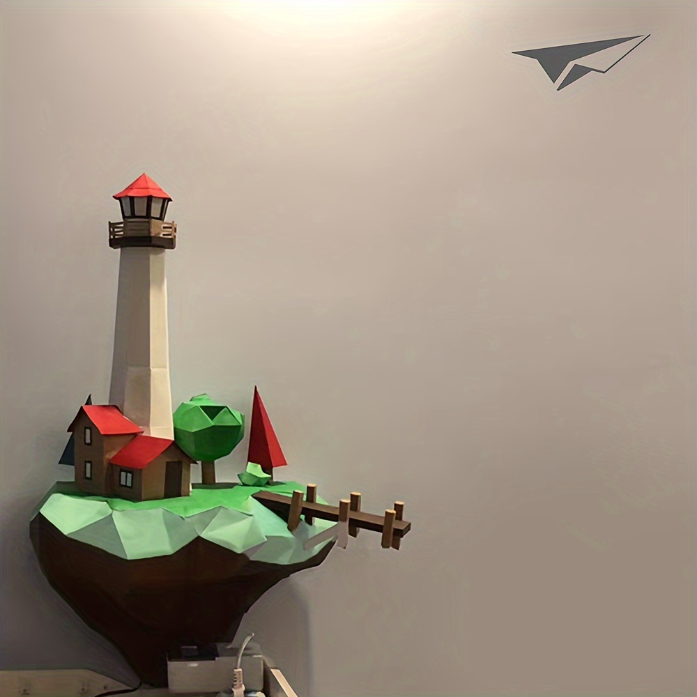 Island Lighthouse 3d Geometric Diy Paper Wall Hanging Wall Decor Diy ...