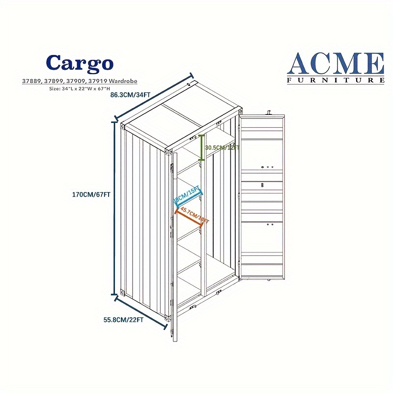 Snebowe Acme Cargo Wardrobe (double Door) (blue) (143ib) - Temu