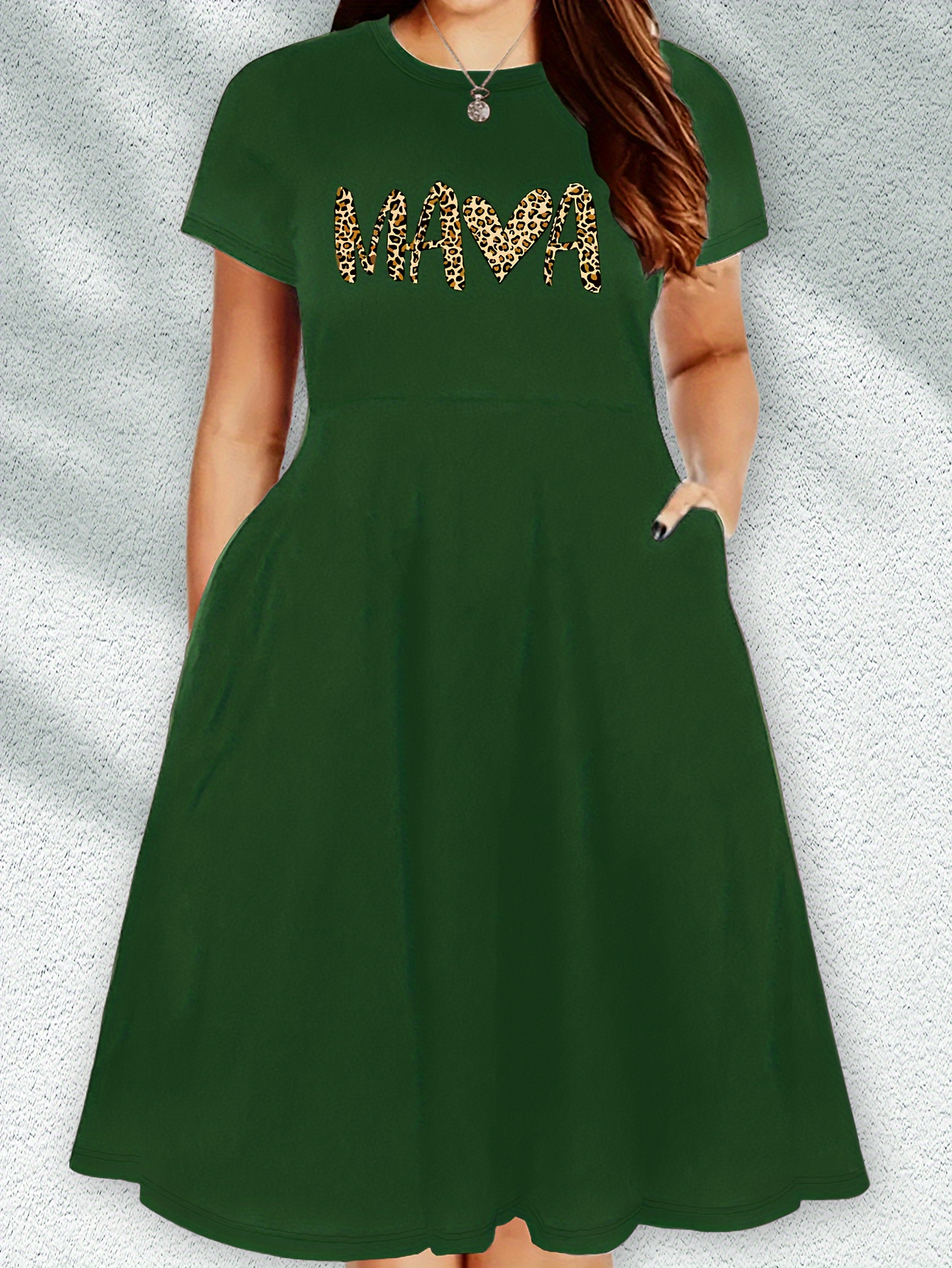 Plus Size Leopard Heart Letter Print Dress Casual Crew Neck - Temu ...