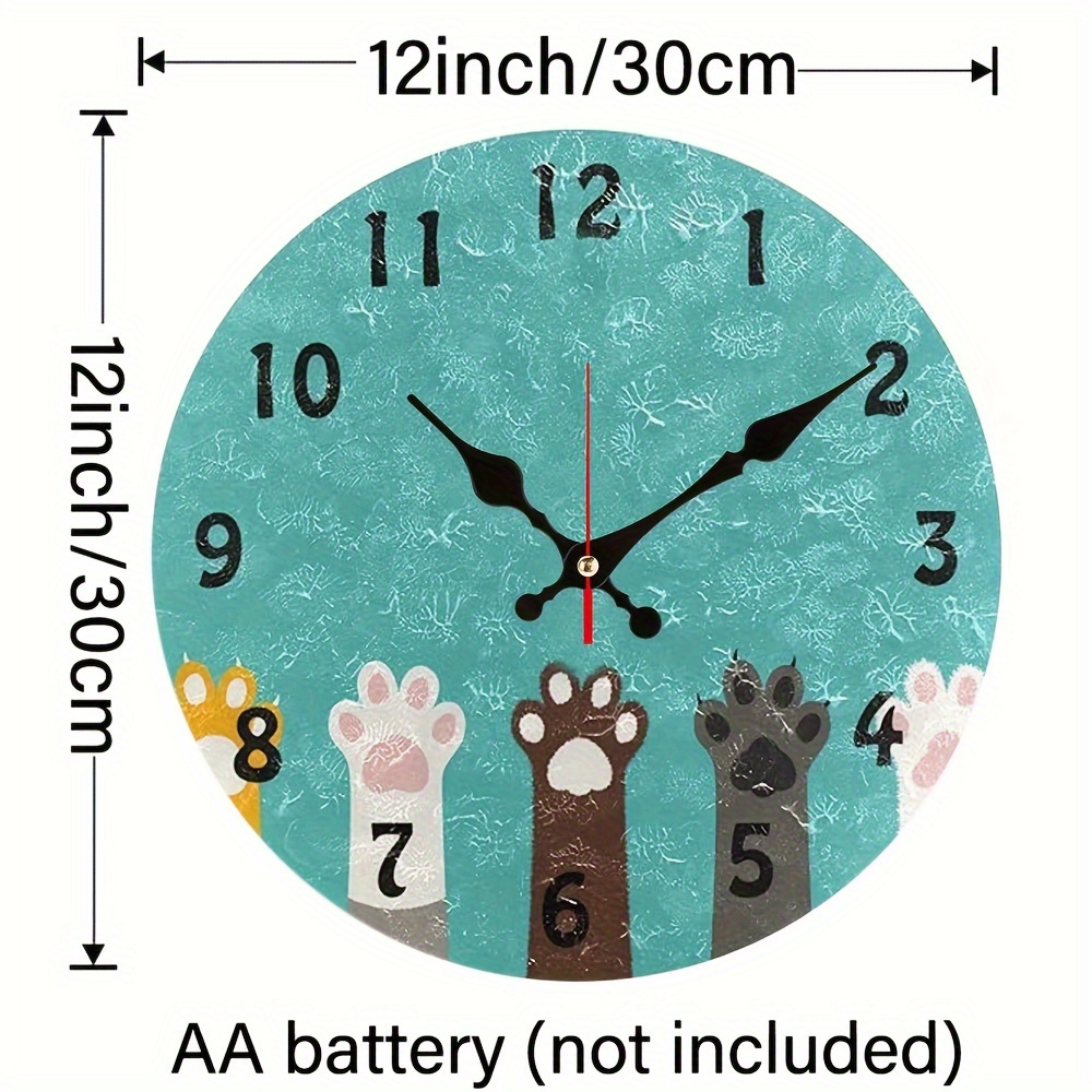 Cute Cat Paw Print Pattern Wall Clock Silent Non ticking - Temu United ...