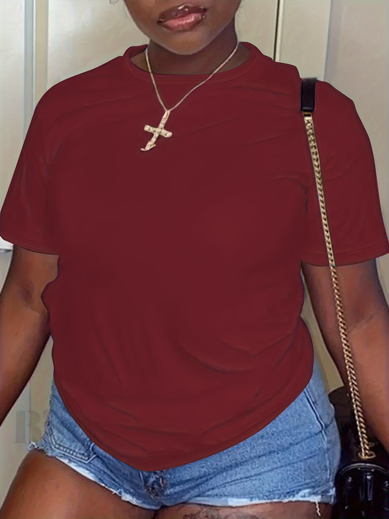 Simple Solid T shirt Plus Size Casual Crew Neck Short Sleeve - Temu New Zealand