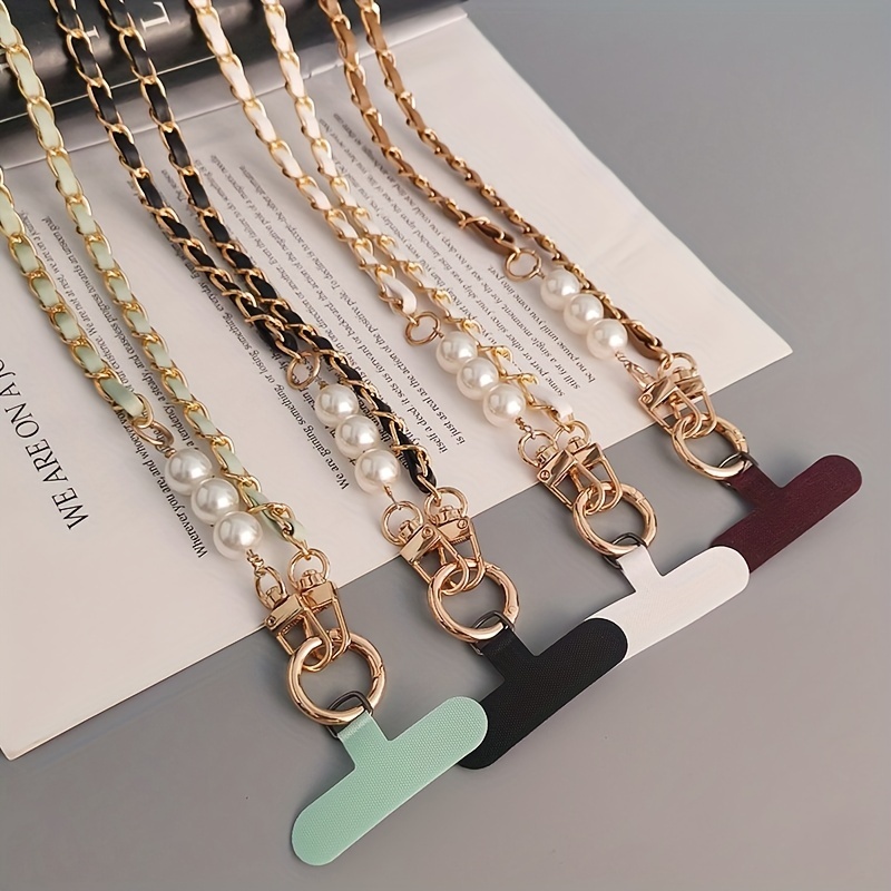 New Crossbody Artificial Pearl Faux Leather Card Chain - Temu Canada