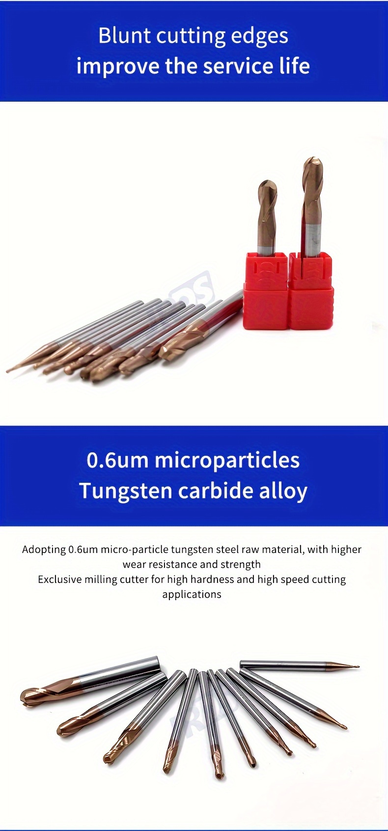 Jrds Hrc55 2f Tungsten Carbide Ball Head Milling Cutters, 10pc Set ...