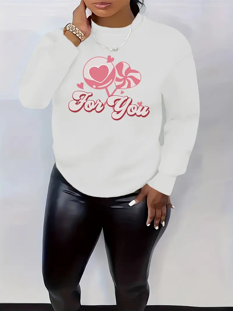 Graphic Print Sweatshirt Plus Size Crew Neck Casual Temu Philippines