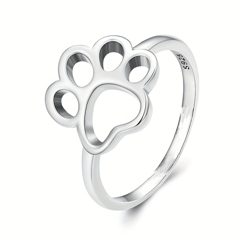 925 Sterling Silver Cute Cat Paw Print Ring Minimalist - Temu United ...