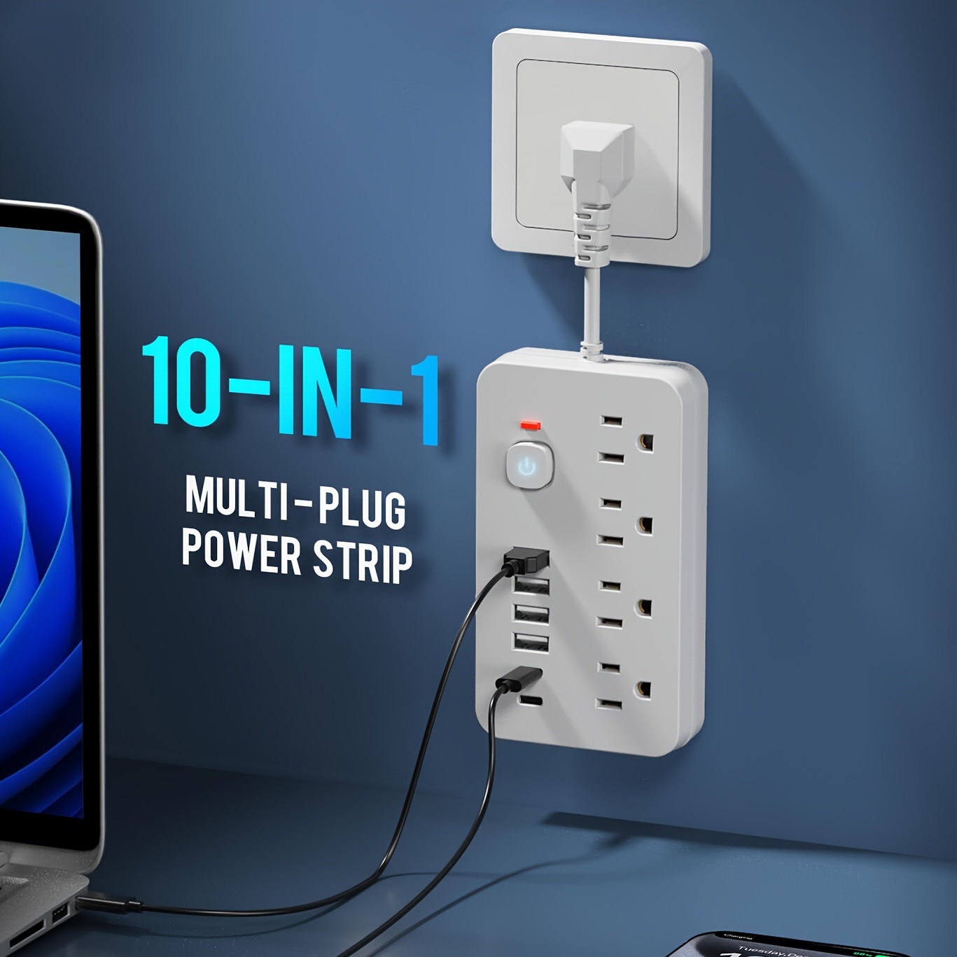 10-in-1 Cube Power Strip With Protection, On/off Switch, 4 Ac Outlets ...