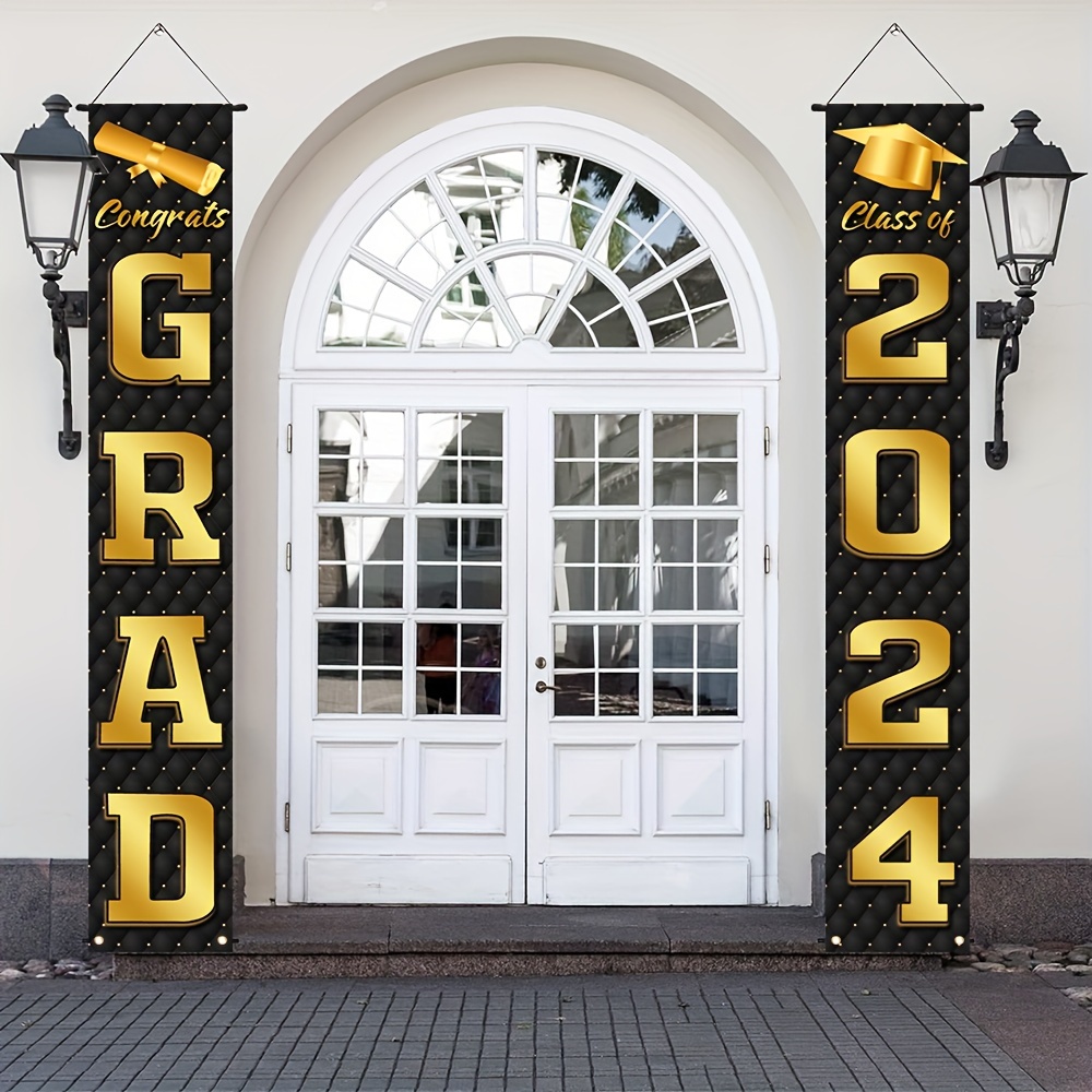 1pair, Graduation Porch Party Decorations, Polyester Gold Font On Black ...